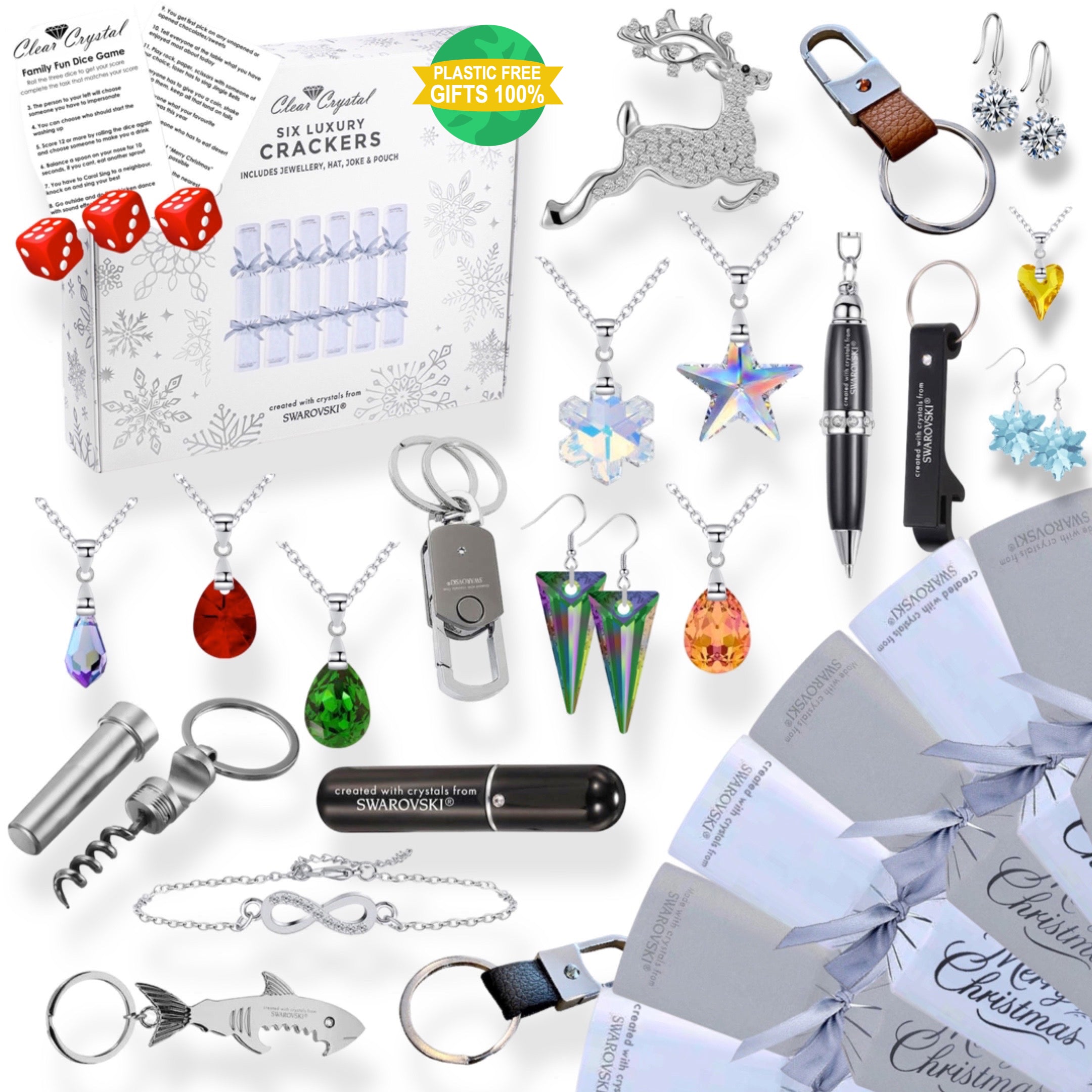 Clear Crystal Luxury Crackers with Jewellery and unisex Gifts