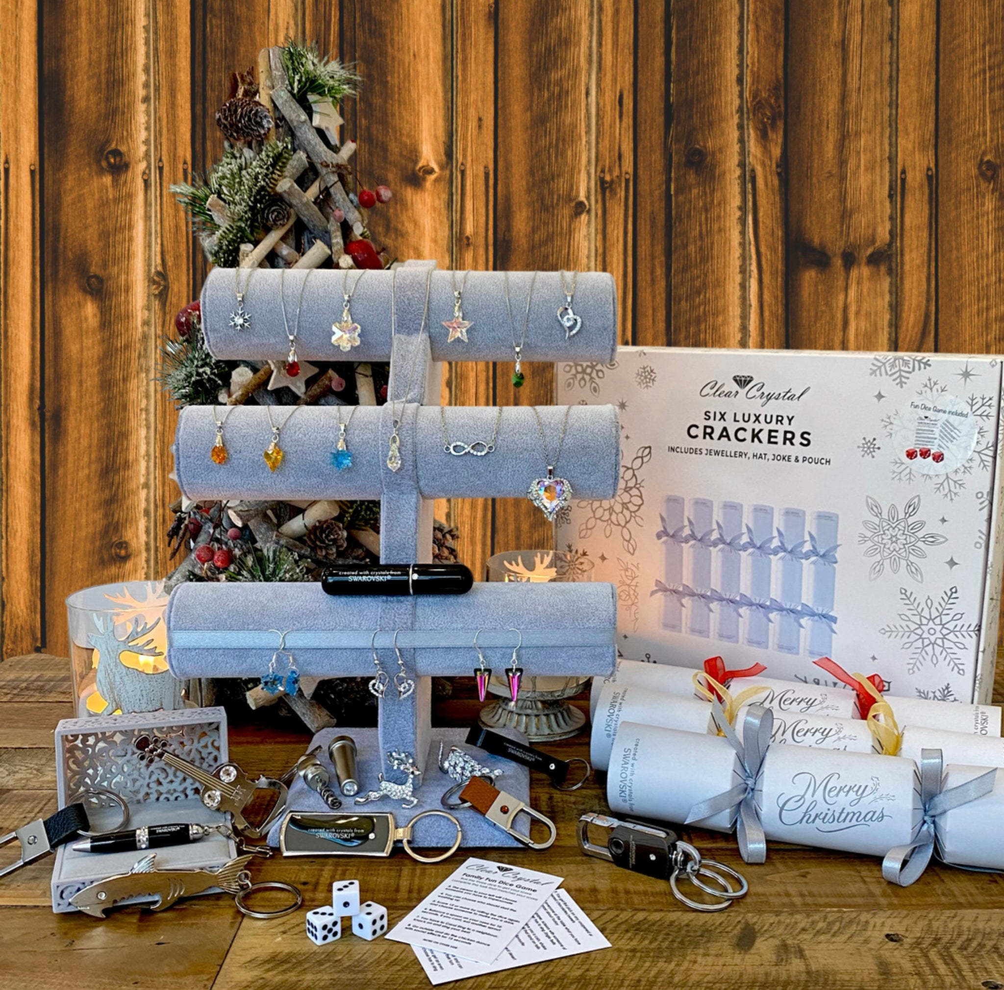 Clear Crystal Luxury Crackers with Jewellery and unisex Gifts