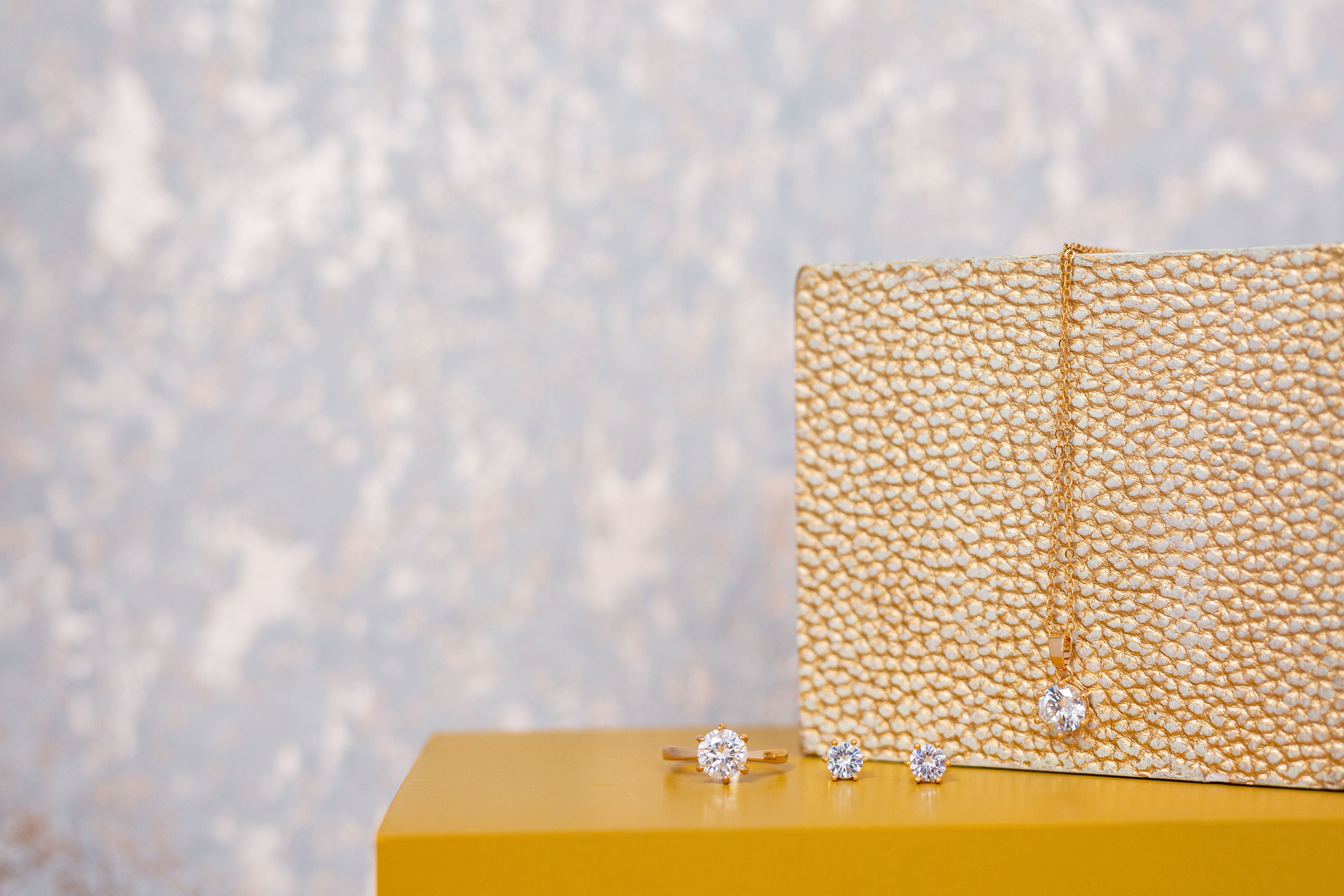 Gold Crystal Solitaire Tri-Set With The Worlds Finest Crystals – Clear ...